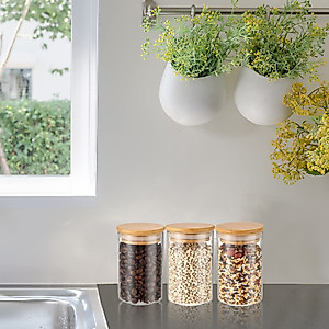 Irenare 6 Pack Glass Apothecary Jars with Lids Bamboo Bathroom Accessories Cotton Balls Pads Swabs Holder Jar Bathroom Canisters for Vanity Accessories Storage