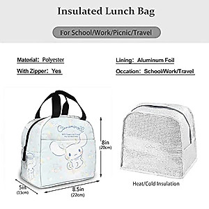 Blue Floral Anime Lunch Bag For Women Girl Insulated Portable Reusable Kawaii Tote Lunch Box With Compartments For Picnic Work School Travel