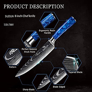 SUDUN 8 Inch Professional Kitchen Knife,Super Stainless Steel Chefs Knife, Ultra Sharp Blade, German High Carbon Stainless Steel Kitchen Chopping Knife with Resin Handle and Gift Box