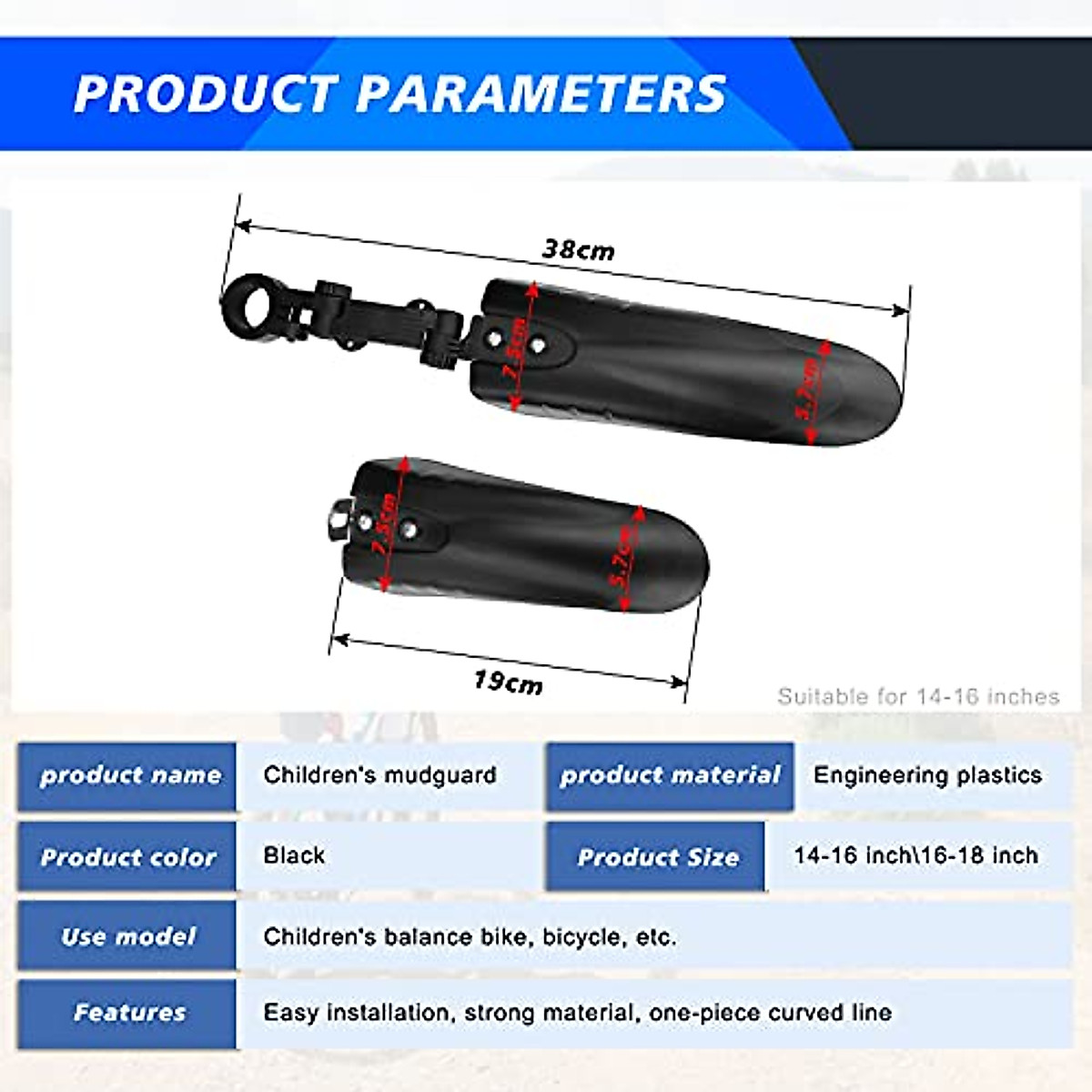 Oumers Kid's Bicycle Mudguard Set, Adjustable Bicycle Front and Rear Mud Guard, Easy Install Bike Fenders Bicycle Cycling Tires Mud Fenders Fit for 14 15 16 17 18 Inch Bike