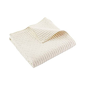 Levtex - Cross Stitch - Quilted Throw - 50x60in. - 100% Cotton - Reversible Pattern - Cream Quilted Throw with White Stitching