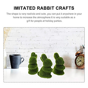 NUOBESTY Easter Moss Bunny Figurine, Green Miniatures Rabbit Garden Decorations Easter Furry Flocked Standing Rabbit Statue Easter Party Favor for Home Office Table Ornament