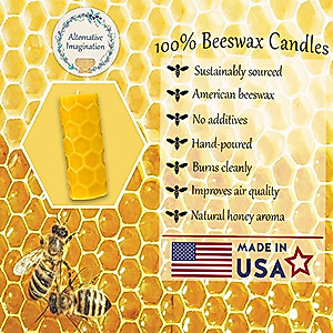 Alternative Imagination 100% Pure Beeswax Pillar Candle (2x6 Inch), 60 Hour, Honeycomb Design, Hand-Poured, Made in USA