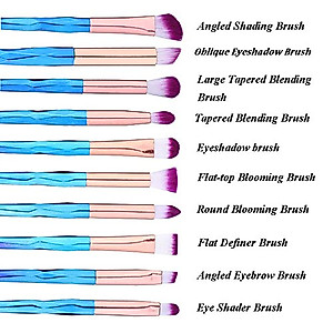 10Pcs Eye Shadow Brush Set Unicorn Eye Makeup Brushes for Shading or Blending of Eyeshadow Powder Eyebrow Highlighter Concealer Cosmetics Brush Tool