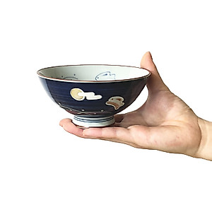 MINO WARE JAPAN Traditional Style Japanese Ceramics Rice Bowl Chawan Pottery, Dishwasher Microwave Safe Made in Japan (Totoya Usagi, Medium (oohira))