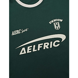 Aelfric Eden Graphic Tees Y2k Women Oversized T Shirts Striped Patchwork Crewneck Unisex Streetwear Tops Green L