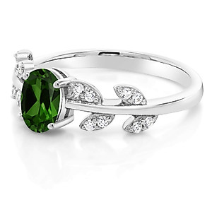 Gem Stone King 925 Sterling Silver 7X5MM Oval Gemstone Birthstone Twisted Olive Branch Leaf Vine Band Wedding Ring For Women | Available In Size 5, 6, 7, 8, 9