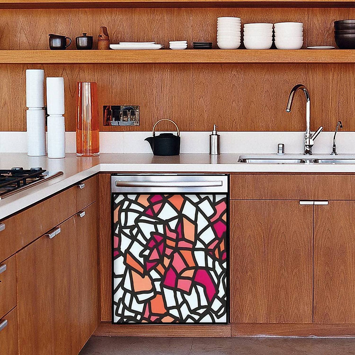 Dishwasher Magnet Cover Abstract Modern Stained Glass Magnetic Refrigerator Stickers Decorative Appliance Cover Fridge Panels Metal Door Garage 23x26in