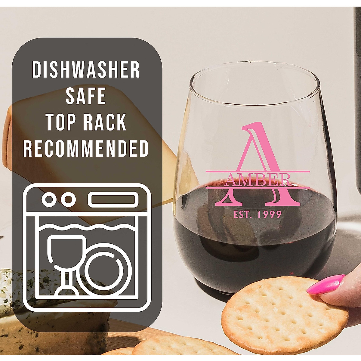 Personalized Printed 17oz Stemless Wine Glass, Gifts for Women, Customized Christmas Gifts, Unique Custom Gifts for Mom, Customizable Bridesmaid Birthday Wine Tumbler, Halpert Monogram