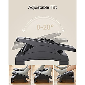 HUANUO Foot Rest Under Desk, Adjustable Ergonomic Footrest for Under Desk at Work or Gaming with Massage Texture and Roller, 20 Degree Tilt Angle Adjustment, Foot Stool for Office, Home
