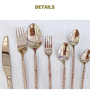 Silverware Set Flatware Rose Gold Hammered Cutlery Utensil Food-Grade Stainless Steel，Home Restaurant Small Business,Mirror Finish Tableware 24 Piece Service for 6