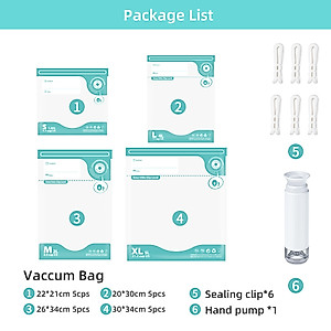 CABIBOX Handheld Vacuum Sealer, Sous Vide Bags, Vacuum Hand Pump with 20Pcs Reusable Food Saver Sealer Bags & 6 Sealing Clips & 1 handheld pump, Vacuum Zipper Bags for Sous Vide Cooking