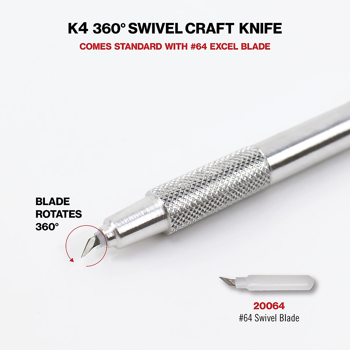 Excel Blades K4 Swivel Craft Knife with #64 Rotating Blade, Lightweight Aluminum Sharp Hobby Knife, Carving, Crafting Supplies Precision Cutting Tool.