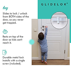 3 Pack – GlideLok Child Safety Door Top Lock | Adults Can Operate from Either Side | Works on Interior & Exterior Doors | for Elderly Caregivers, Toddler Parents