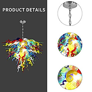Alioth Hand Blown Glass Art Chandelier Ceiling Light Hanging Pendant Chandelier Modern Light Fixture for Bedroom,Living Room,Dining Room (24x20)