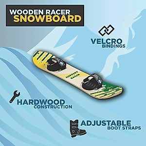 Slippery Racer Kids Hardwood Snowboard with Velcro Binding in Various Sizes (90 CM-Yellow/Green)