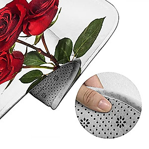 WONDERTIFY Dark Red Three Roses Bathroom Antiskid Pad Beautiful Bouquet Flower 3 Pieces Bathroom Rugs Set, Bath Mat+Contour+Toilet Lid Cover White