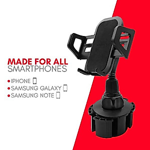 Macally Car Cup Holder Phone Mount [Upgraded], Adjustable Gooseneck Cell Phone Holder Car Mount - Easy Cup Phone Holder Clamp in Vehicle - Cupholder Compatible with All iPhone Android Smartphone