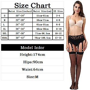 Lace Garter Belts/Sexy Mesh Suspender Belt with Six Straps Metal Clip for Women's Stockings/Lingerie (Garter Belt Sold Only) (Black Lace Garter Belt, XXXL)