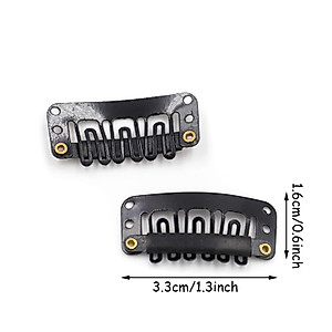 Honbay 50PCS 6-Teeth U-Shape Snap Clips for Hair Extensions - 3.3cm/1.3inch (Black)