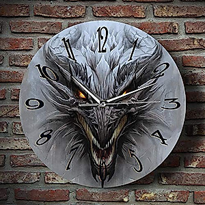 Wall Clock Dragon Wall Art Fantasy Scenery Modern Wall Clock Mythology Monster Dragon Head Silent Clock Wall Watch Home Art Interior Decor 12 inch Round Clock