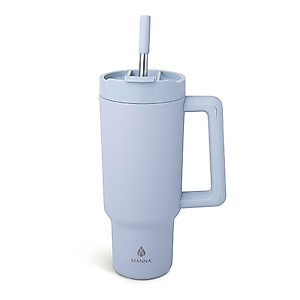 Manna Stainless Steel Double Wall Insulated Tumbler with Smart Seal Dual Sip Lid and Straw Fit Handle - 40 Oz - Ocean Mist Powder Coat