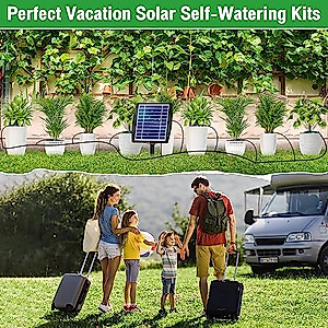 Solar Drip Irrigation Kit System with 12 Timer Modes & Anti-Siphoning Device, NVRGIUP Solar Powered Indoor Outdoor Automatic Plant Waterer Built-in 2200 mAh Battery & Enlarged Solar Panel Vacation Auto Garden Watering System for 20-30 Potted Plants in Gre