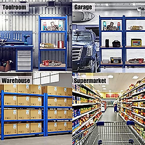 ERGOMASTER Storage Shelves Metal Garage Shelving Unit 4-Shelf Adjustable Heavy Duty Boltless Organizer Rack for Home Warehouse Pantry Office 96" W x 16" D x 63" H（Blue,3Pack）