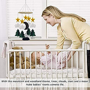 Baby Crib Mobile Wooden Wind Chime Mobile Crib Bed Forest Mobile Felt Moon Crib Mobile Nursery Decoration Toy Hanging Ornament Pendant Photography Props