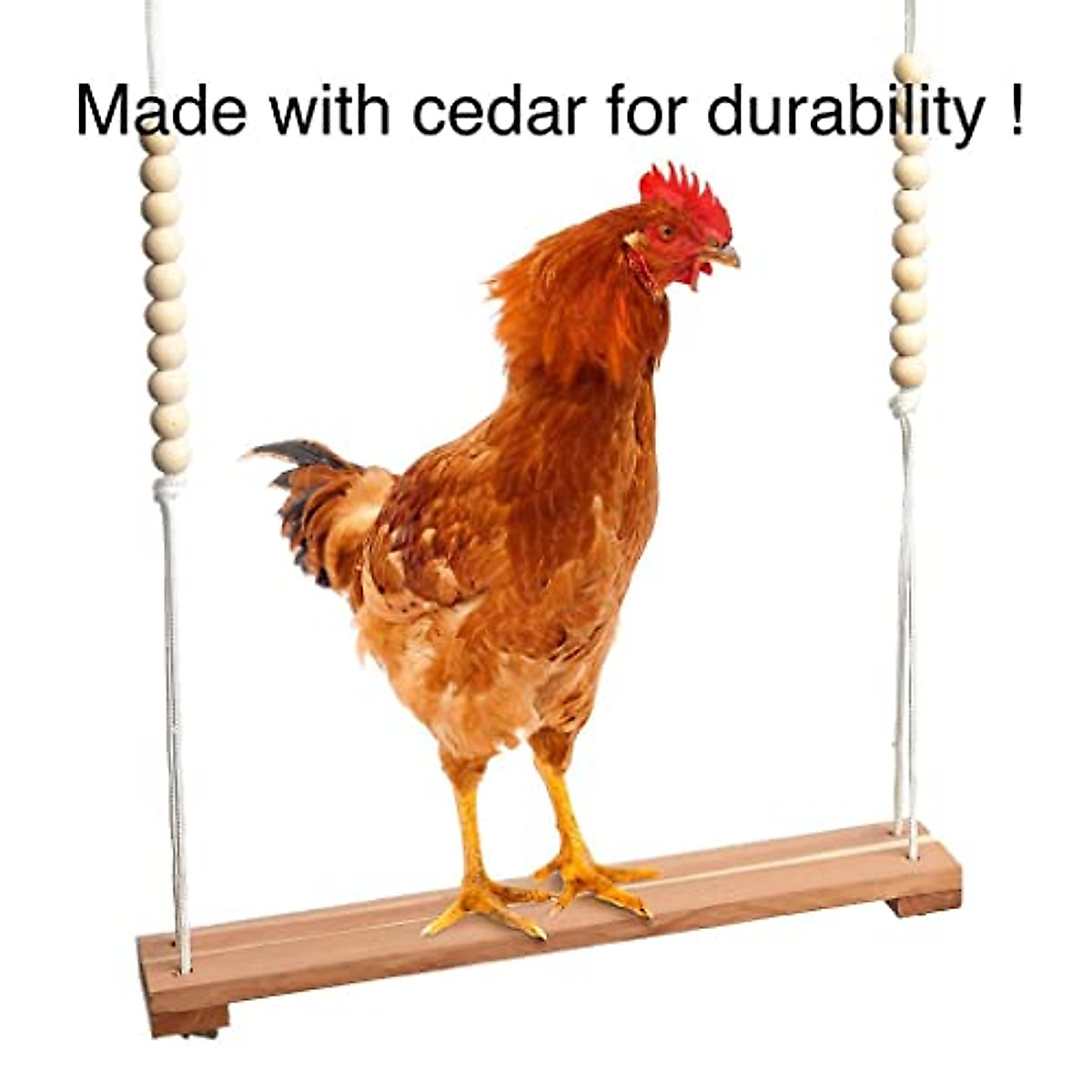 CW&WC Chicken Swing Toys for Chickens Coop with Adjustable Roost - Large Ladder Bar Accessories and Gifts Owners – Includes Ropes & Metal Hook (15.5In x 2.75In), A212
