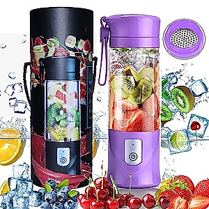 Portable Blender for Shakes and Smoothies USB Rechargeable Travel Juicer Cup Electric Mini Personal Size Blenders Frozen Fruit Ice Mixer Baby Food Mixing Machine with 6 Blades for Sports Travel and Outdoors 13.5oz (Purple)