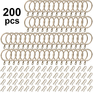 Qunclay 100 Set 1.26 Inch Metal Curtain Rings with Eyelets Curtain Hooks for Drapes and Metal Drapery Pin Drapery Hooks for Window Door Shower Bathroom Rings (Champagne)