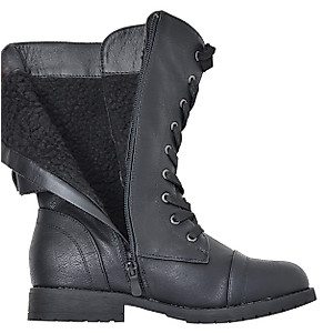 DREAM PAIRS Women's Winter Terran Snow Black Faux Fur Lined Mid Calf Riding Combat Boots Size 8 M US