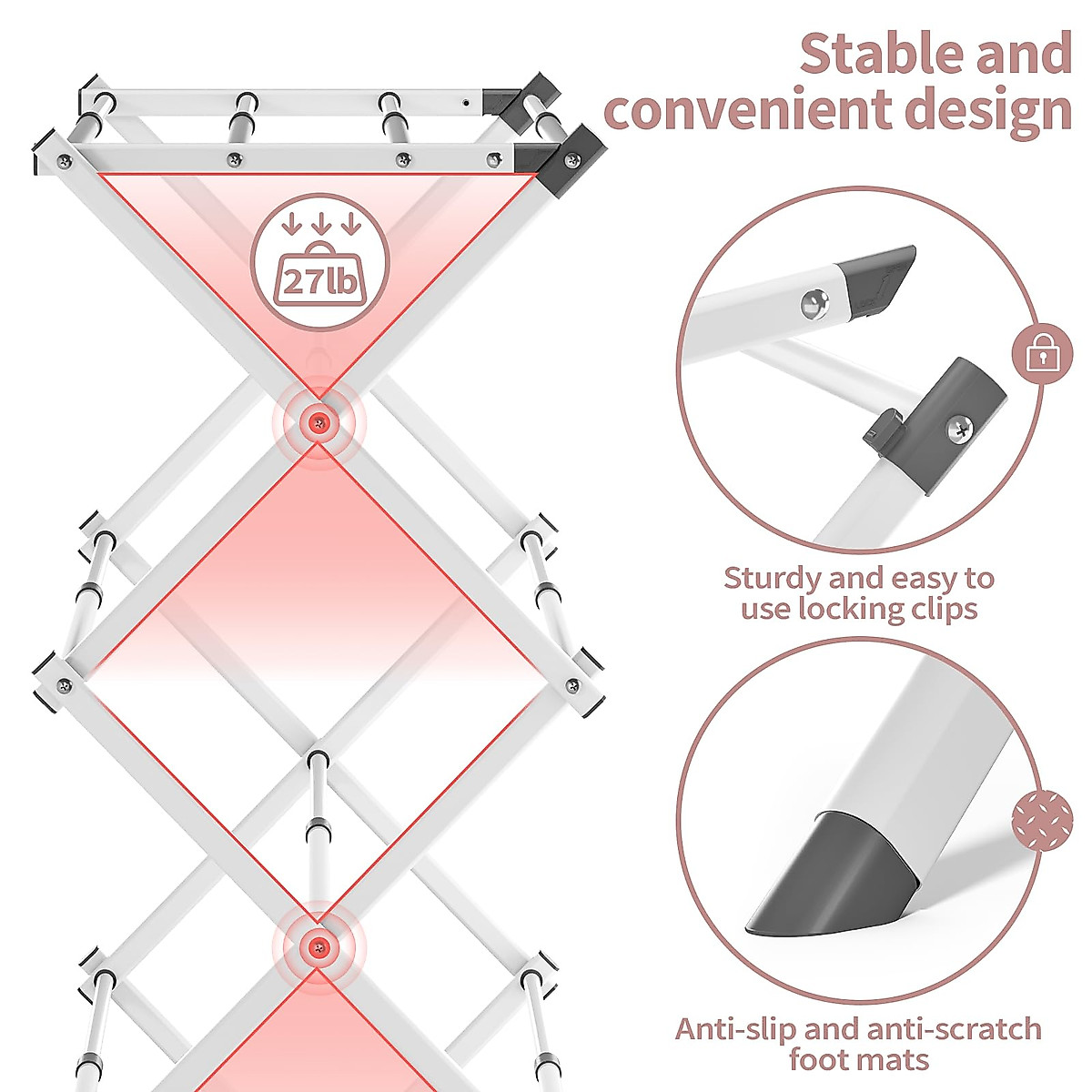 APEXCHASER Clothes Drying Rack, 3-Tier Laundry Drying Rack for Clothes, Expandable Metal Clothing Dryer, Collapsible Towel Rack, Air Drying Rack, White
