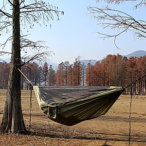 Sunyear Camping Hammock with Removable No See-Um Net, Double & Single Portable Outdoor Hammocks Parachute Lightweight Nylon with Tree Straps for Adventures Hiking Backpacking Green