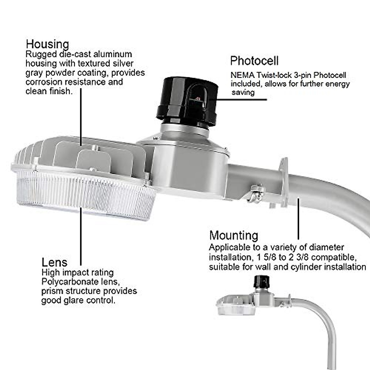 Konlite 45W LED Dusk to Dawn Light- 5800LM - 5000K - 175W MH Equal - UL - Prefect Security Area Light for Barns, Yards, Roadways, Loading Docks and More