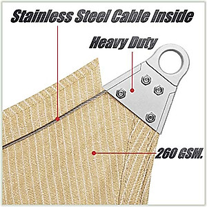 ColourTree 16' x 16' x 16' Beige Triangle Sun Shade Sail Canopy Structure, Super Durable Heavy Duty, Reinforced Corners, Edges & 260 GSM Permeable Fabric - 3 Years Warranty