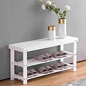 ZXZAX White Shoe Bench Home Minimalist Porch Door Can Sit Shoe Cabinet Simple Solid Wood Shoes Bench Shoe Rack