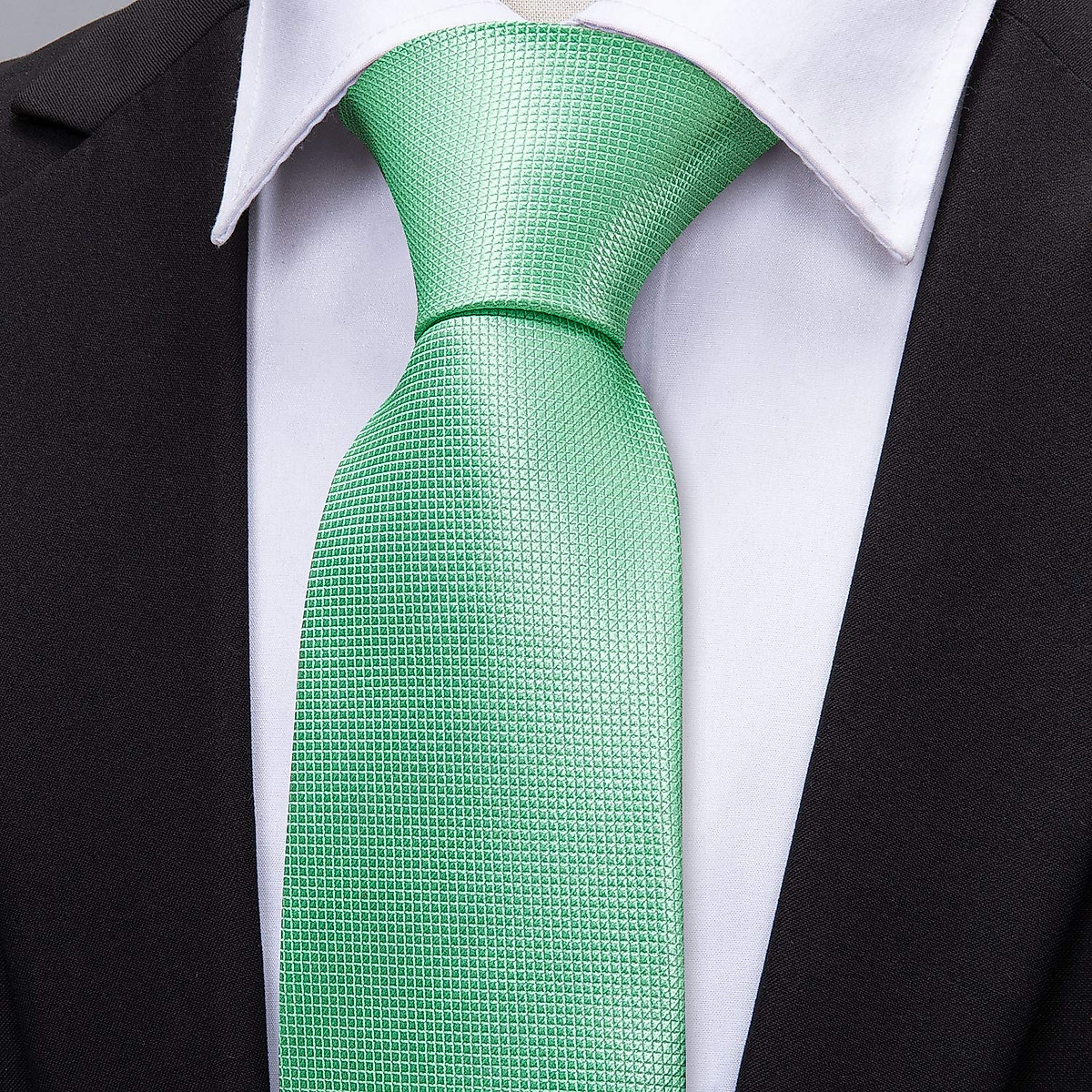 Barry.Wang 8PCS Men Necktie Set Solid Green Silk Tie Formal Business Wedding Party Shamrock Day Christmas Xmas