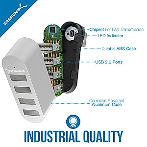 SABRENT Premium 4 Port Aluminum Mini USB 2.0 Hub + 22AWG 6 Feet USB 2.0 Extension Cable