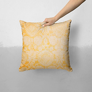 iiRov Mustard Yellow Cauliflower Damask Pattern - Custom Decorative Home Decor Indoor or Outdoor Throw Pillow Cover Plus Cushion Set for Sofa, Bed or Couch (Pillow CASE Cover Plus Cushion)