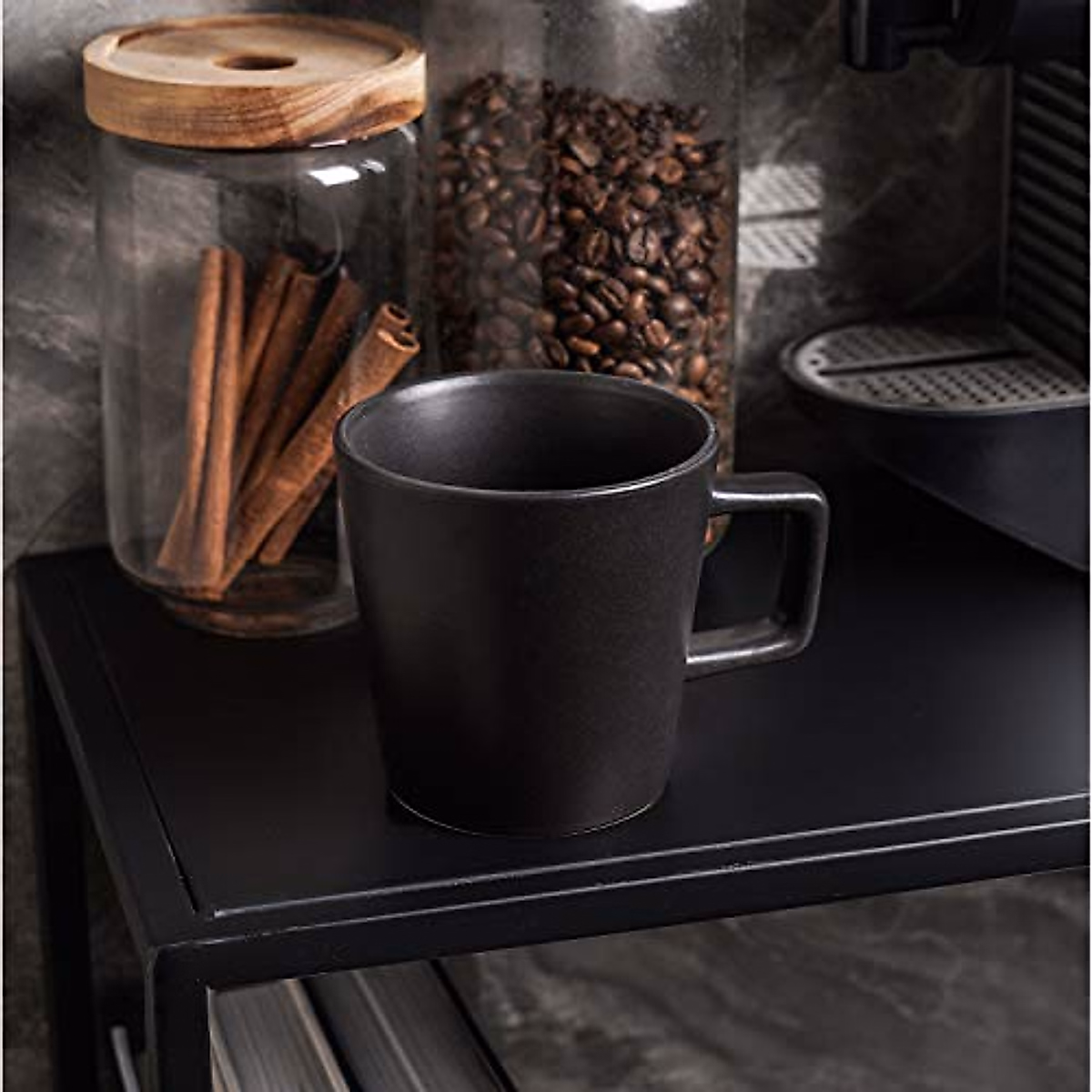 Stone Lain Stoneware Mugs Set, Black Matte, 12 Ounces