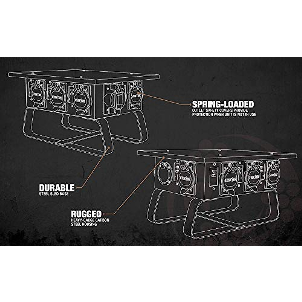 Southwire 019703R02 6506UGSX 50A Temp PWR X-TREME Box 6-Straight Blade SLED Base, 1 Pack, Yellow