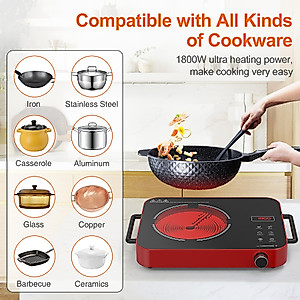 VBGK Electric Cooktop, 1800W Single Cooktops with 2 Handle, Electric Hot Plate for Cooking, Electric Stove top with 9 Power Level, 4H Timer Touch and Knob Control,Portable Induction Cooktop