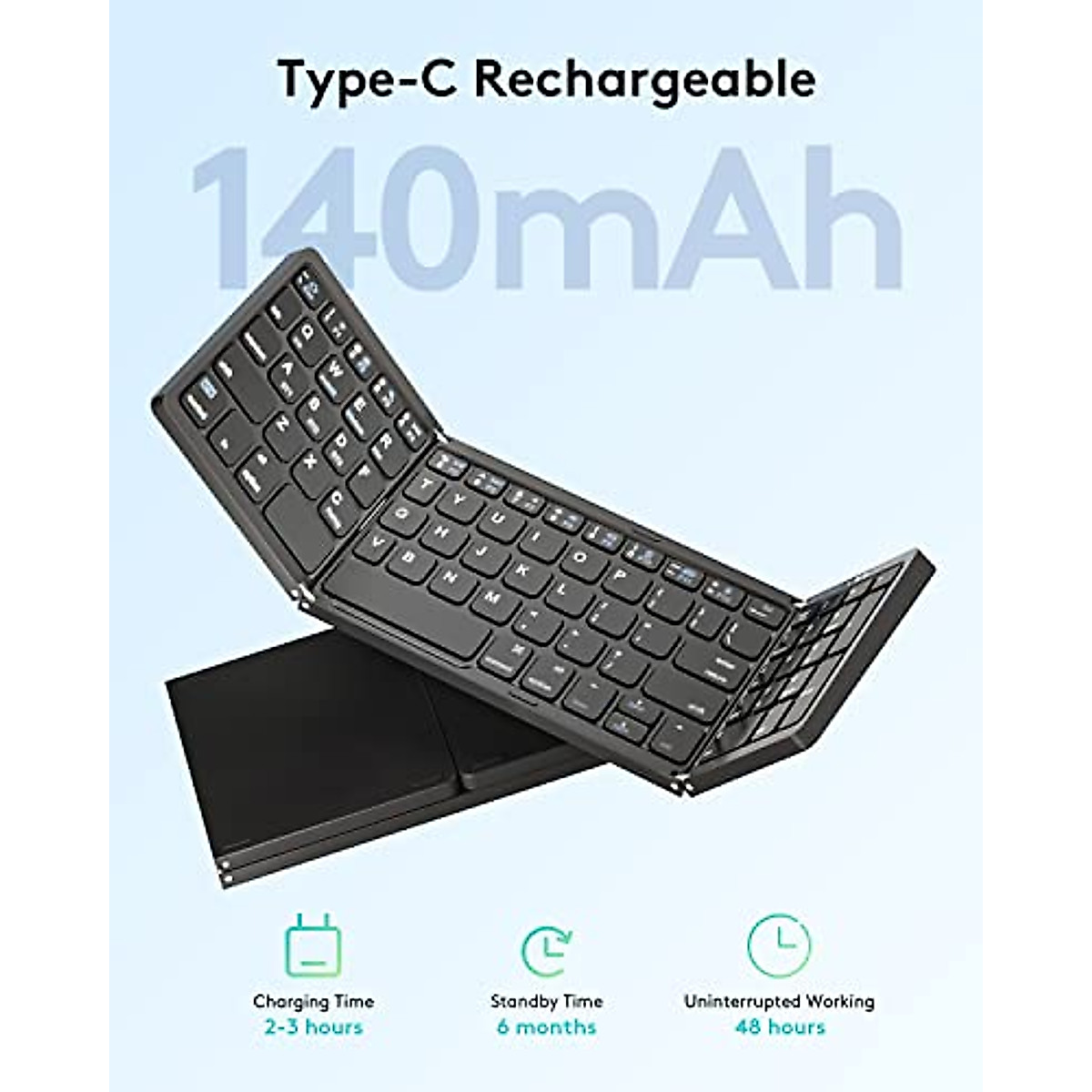 Samsers Multi-Device Foldable Bluetooth Keyboard with Numeric Keypad Rechargeable Wireless Keyboard (BT5.1 x 3) with Holder, Portable Pocket Folding Keyboard for iOS Android Windows Mac OS - Black