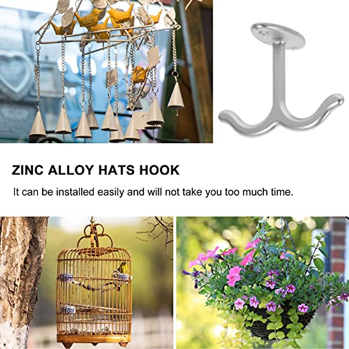 TEHAUX 4 Pcs Coat Hanging Hooks Double Prong Ceiling Hooks Retro Clothes Hat Hooks