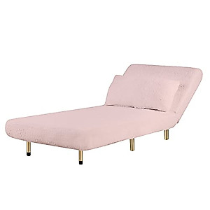 GIA Tri-Fold Convertible Sherpa Sofa Bed Chair with Removable Pillow and Legs, Set of 2, Pink
