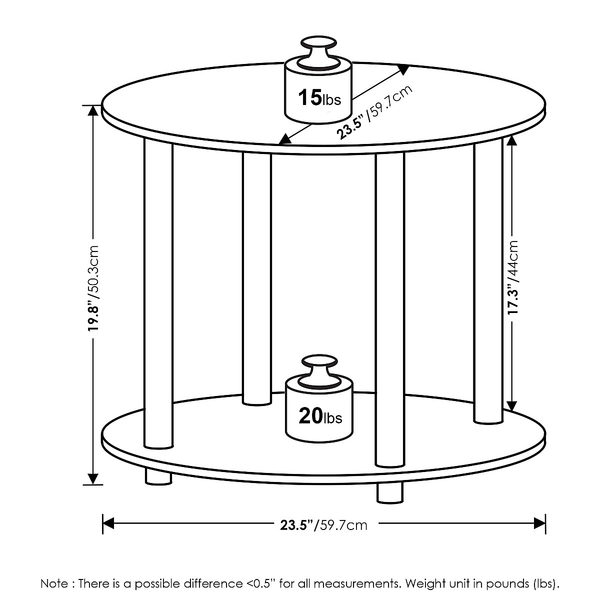 Furinno Turn-N-Tube Simple Design 2-Tier Round Wooden Small Coffee Table, Marble White
