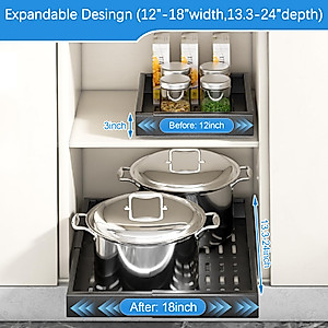 Ehfetyia Pull Out Cabinet Organizer Expandable(Width 12"-18" and Depth 13.3-24"), Adjustable Cabinet Drawers,for Kitchen Cabinets,Pantry Storage Shelves, Pull Out Cabinet Organizer(Black)