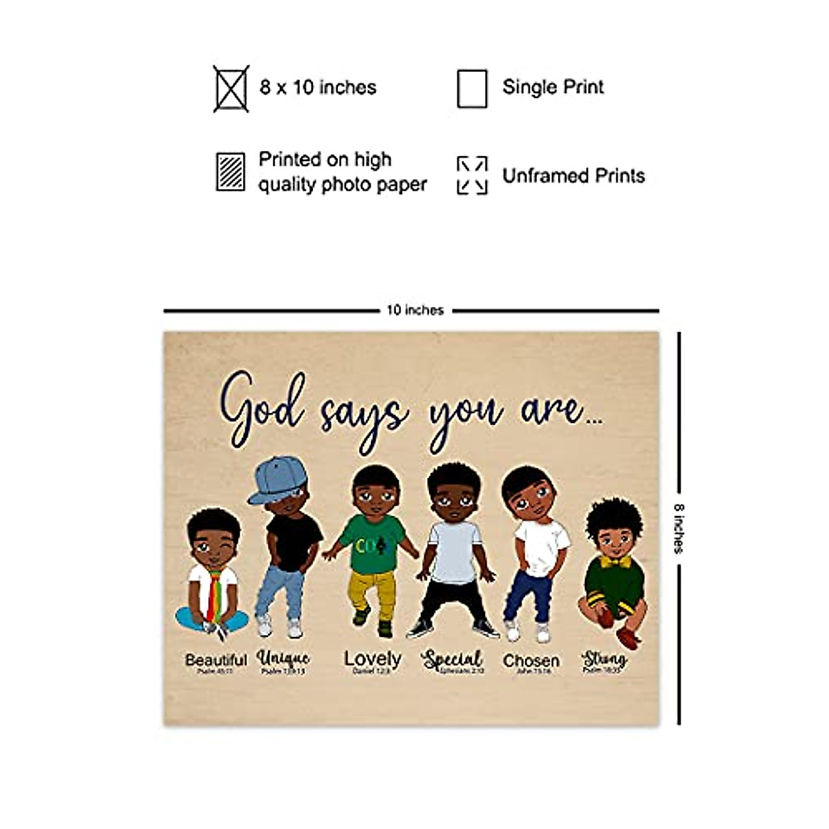 God Says You Are Wall Art - Religious Wall Decor for African American Boys - Christian Gifts - Scripture Wall Decor - God Wall Art - Black Boys Room Decor - Motivational Inspirational Bible Verses